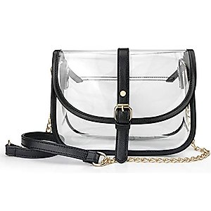 Clear Saddle Cross Body Bag Women Chain Shoulder Handbag Purse (Black)