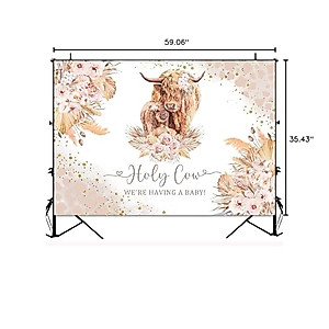 Ayayiya Boho Holy Cow Baby Shower Backdrop Highland Cow We are Having A Baby Bohemian Pink Floral Pampa Grass Photography Background Farm Animal Baby Shower Party Decorations Banner Supplies 5x3ft