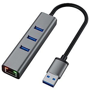 USB 3.0 Hub Ethernet Adapter, Portable 4 in 1 Multiport Hub with 1 Gigabit RJ45 Ethernet Port and 3 x USB 3.0 Ports Hub for Laptop PC Nintendo Switch MacBook Surface XPS Windows Linux macOS, and More