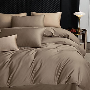 MooMee Bedding Duvet Cover Set Extra Long Staple Cotton 600 TC Egyptian Cotton Texture Silky Sateen Smooth Luxury Soft Comfortable Durable (Mocha Brown, Queen)