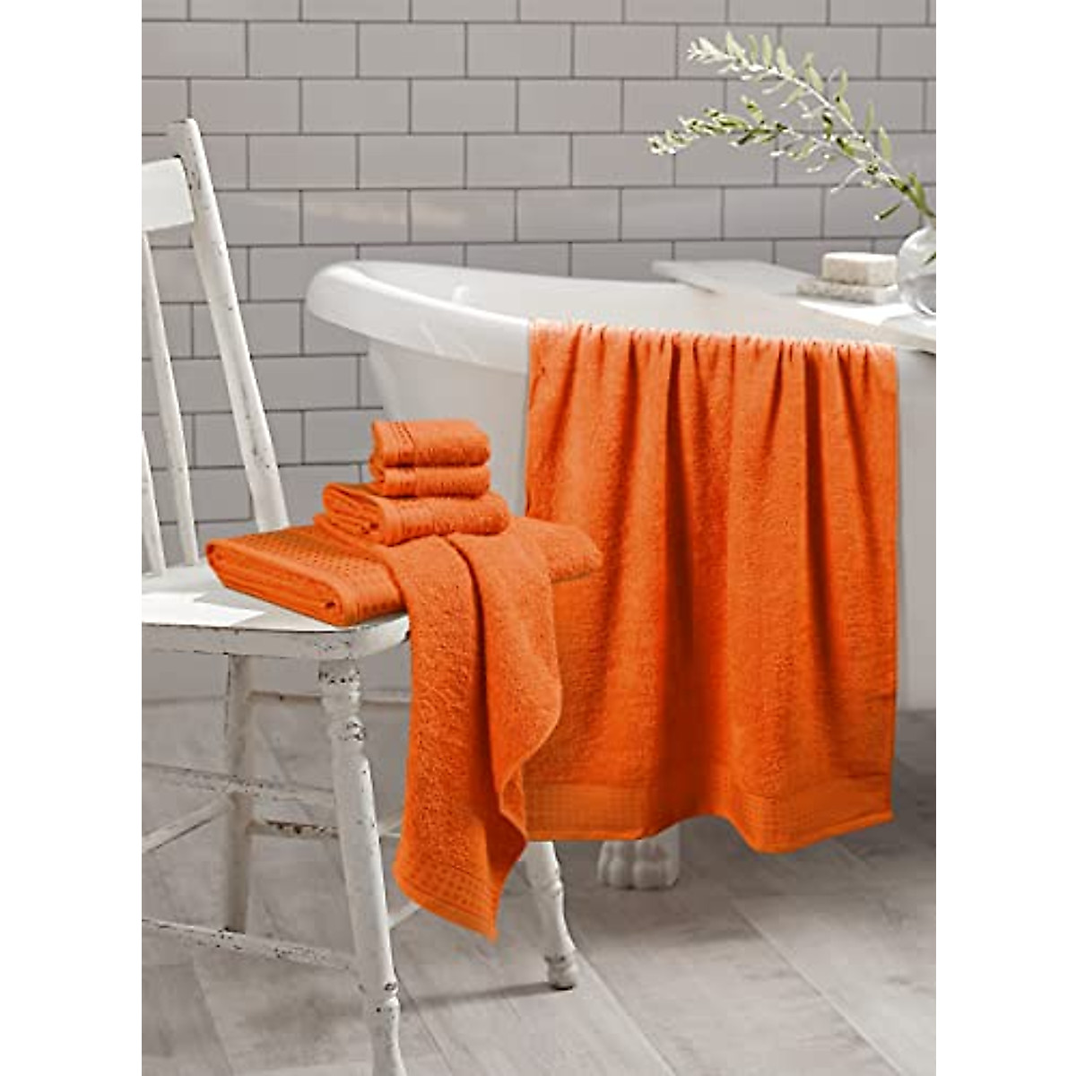 GLAMBURG 100% Cotton Ultra Soft 6 Pack Towel Set, Contains 2 Bath Towels 28x55 Inches, 2 Hand Towels 16x24 Inches & 2 Wash Coths 12x12 Inches, Compact Absorbent Lightweight & Quickdry - Orange