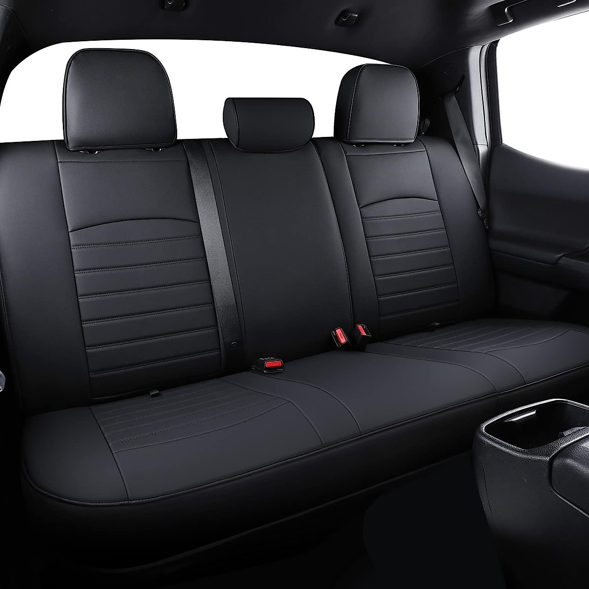 LUCKYMAN Club S08-QE Tacoma Seat Covers, Fit for 2005-2023 Tacoma Crew Cab SR SR5 TRD Sport TRD Off-Road PreRunner with Water Proof Faux Leather(Full Set, Black&Red)