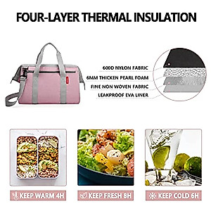 Lunch Box for Men, Insulated Lunch Bag Women, Personalized Reusable Lunch Tote Bag for Office Work, Leak-proof Adult Lunchbox Container Cooler Sack Handbag Case (Pink)
