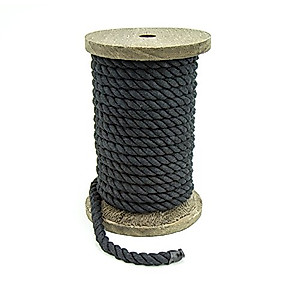 Ravenox Natural Twisted Cotton Rope | (Black)(1/2 Inch x 10 Feet) | Made in The USA | Strong Triple-Strand Rope for Sports, Décor, Pet Toys, Crafts, Macramé & Indoor Outdoor Use