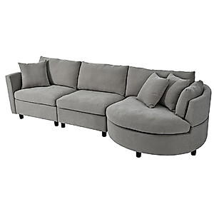 Merax 3 Seater Upholstered Couch Living Room Sofa with Three Pillows and Curved Seat for Apartment, Grey Sectional
