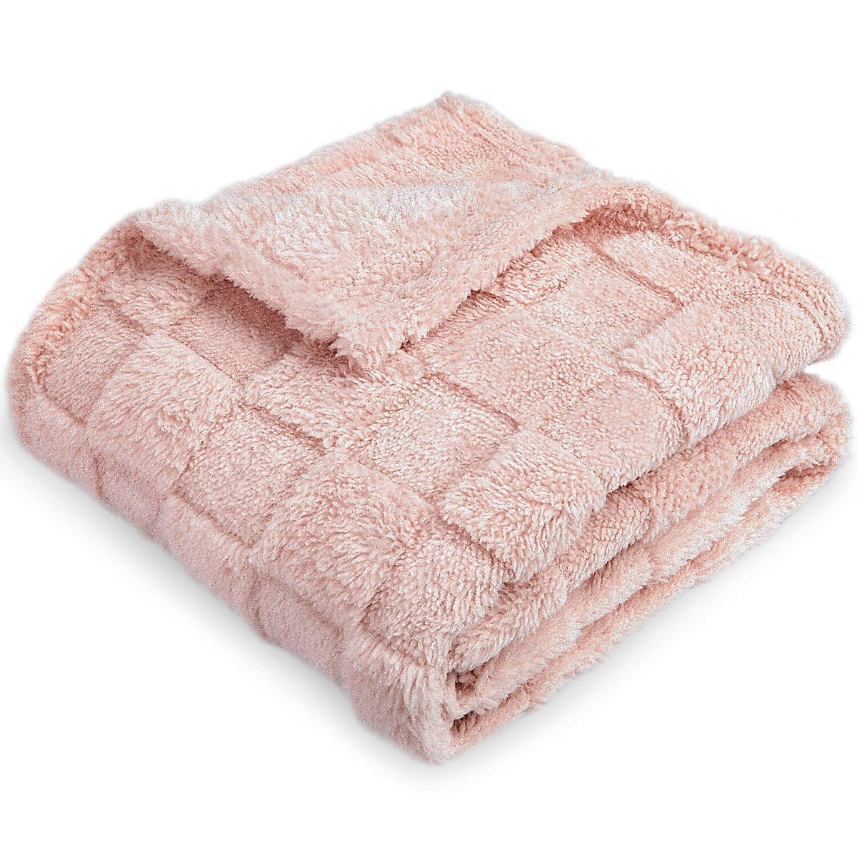 Baby Blanket for Girls Super Soft Double Layer Minky with Dotted Backing 3D Fleece Fluffy Fuzzy Baby Blanket with Chessboard Grid Design