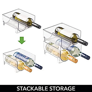 mDesign Stackable Plastic 2 Bottle Refrigerator Wine Rack - Kitchen Storage Organizer Holder for Storing Champagne, Wine, and Water Bottles - Stacking Wine Bottle Organizer for Fridge - 2 Pack - Clear