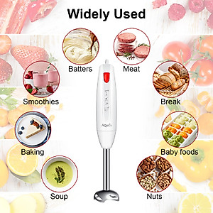 Immersion Blender Handheld Blender 4 in 1, 16000rpm Speed, 400W Turbo Motor & Ergonomic Grip Hand Blender Set, Splash-Proof Stainless Steel Blades, for Soup,Baby Food,Smoothies,Sauce,Aquox (White)