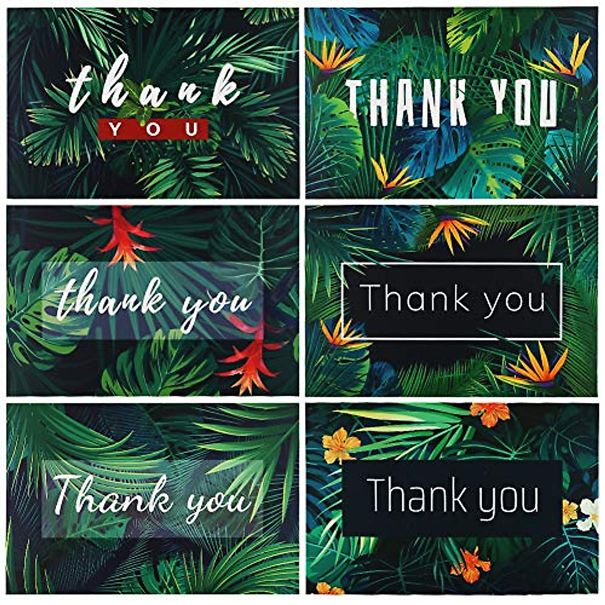 HANSGO Tropical Palm Leaves Thank You Cards, 24 PCAK Thank You Cards with Envelopes Summer Green Leaves Designs Blank Cards Handwritten Style