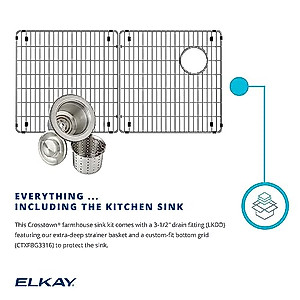Elkay Crosstown 16 Gauge Stainless Steel 35-7/8" x 20-1/4" x 9" Single Bowl Tall Farmhouse Sink Kit