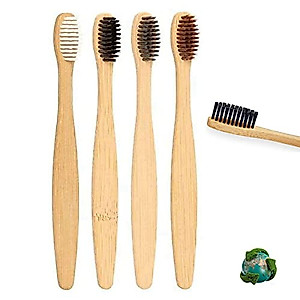 Kids Bamboo Toothbrushes (4 Pack) | BPA Free Color Safe Bristles | Bamboo Charcoal Toothbrushes | Biodegradable & Eco Friendly Toddler Tooth Brush, 4.0 Count
