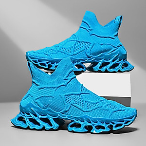 Poramea Mens Womens Slip on Loafers Walking Tennis Shoes Laceless Jogging Blade Sneakers Unisex Mesh Trail Running Casual Athletic Blue Size 8 Women/6.5 Men