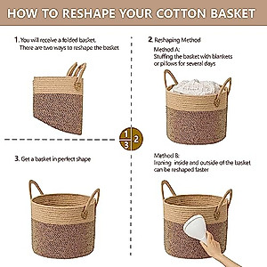 joybest Woven Storage Basket with Handle, Wicker Basket for Organizing, Jute Basket for Plant, Boho Decorative Basket For Blanket Toy Shoes Clothes 14x12 Inches
