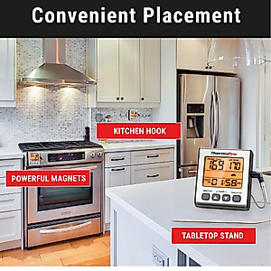 ThermoPro TP16S Digital Meat Thermometer for Cooking and Grilling, BBQ Food Thermometer with Backlight and Kitchen Timer, Grill Temperature Probe Thermometer for Smoker, Barbecue, Oven, Cookware