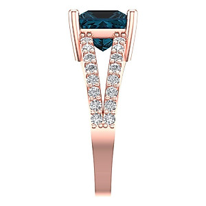 Clara Pucci 2.52 ct Princess Cut Solitaire W/Accent split shank Natural London Blue Wedding Statement Bridal ring 18K Rose Gold 8.5