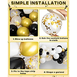 MOMOHOO Black and Gold Balloons Garland - 100Pcs 12/10/5" Gold Black White Balloons Confetti Balloons, New Year Balloons Graduation Balloons Latex Balloon for Graduation, Metallic Gold Birthday Ballon