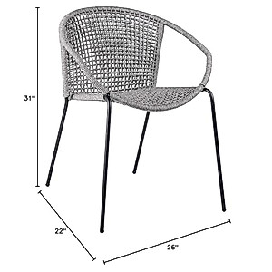 Armen Living LCSNSIGRY Snack Modern Indoor Outdoor Patio Stackable Steel and Rope Dining Chair, Grey