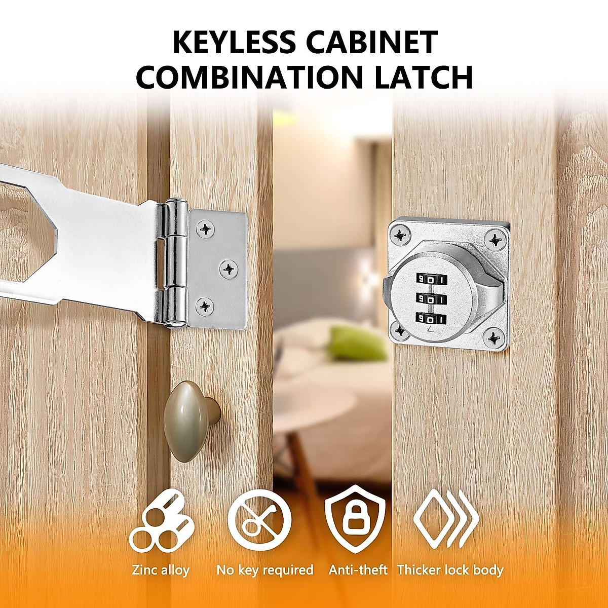 Tidorlou Cabinet Password Hasp Lock Combination Lock 3-Digit Password Code Latch Lock for Cabinets Door Barn Door Locker Toolbox Fence, 2pack Silver