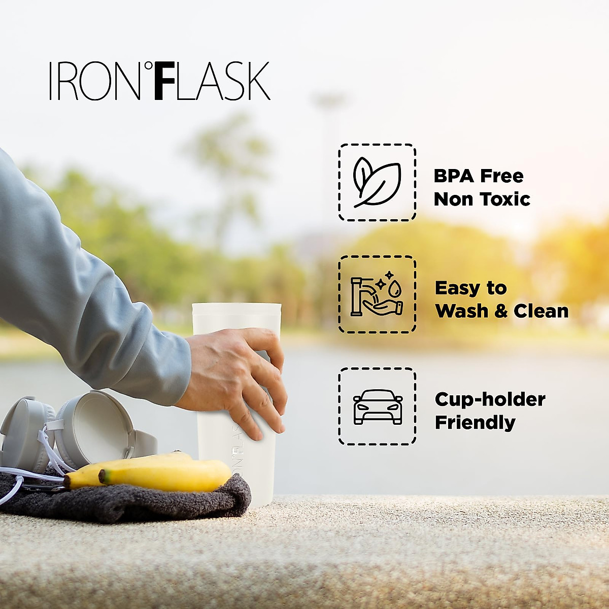 IRON °FLASK Classic Tumbler 2.0-2 Lids (Straw/Flip), Vacuum Insulated Stainless Steel Water Bottle, Double Walled, Drinking cup, Thermo Travel Mug - Cashmere Cream, 24 Oz