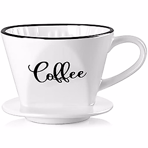 DAYYET Farmhouse Pour Over Coffee Maker, Ceramic Coffee Dripper, Easy Manual Slow Brewing Accessories for Home, Cafe, Coffee Bar Accessories and Kitchen Decor, 2-6 Cup, Filter Size 2, White