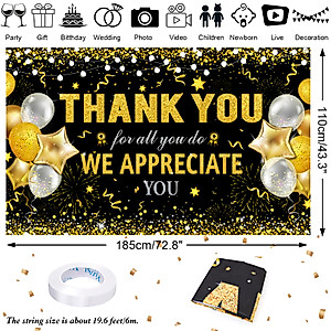 HOWAF Thank You for All You Do Banner, Employee Appreciation Banner for Staff Teachers Doctors Appreciation Party Decoration, We Appreciate You Backdrop Banner,Black and Gold, 72.8" x 43.3"