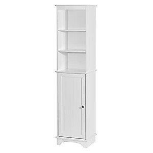 Spirich Home Freestanding Storage Cabinet with Three Tier Shelves, Tall Slim Cabinet, Free Standing Linen Tower, White