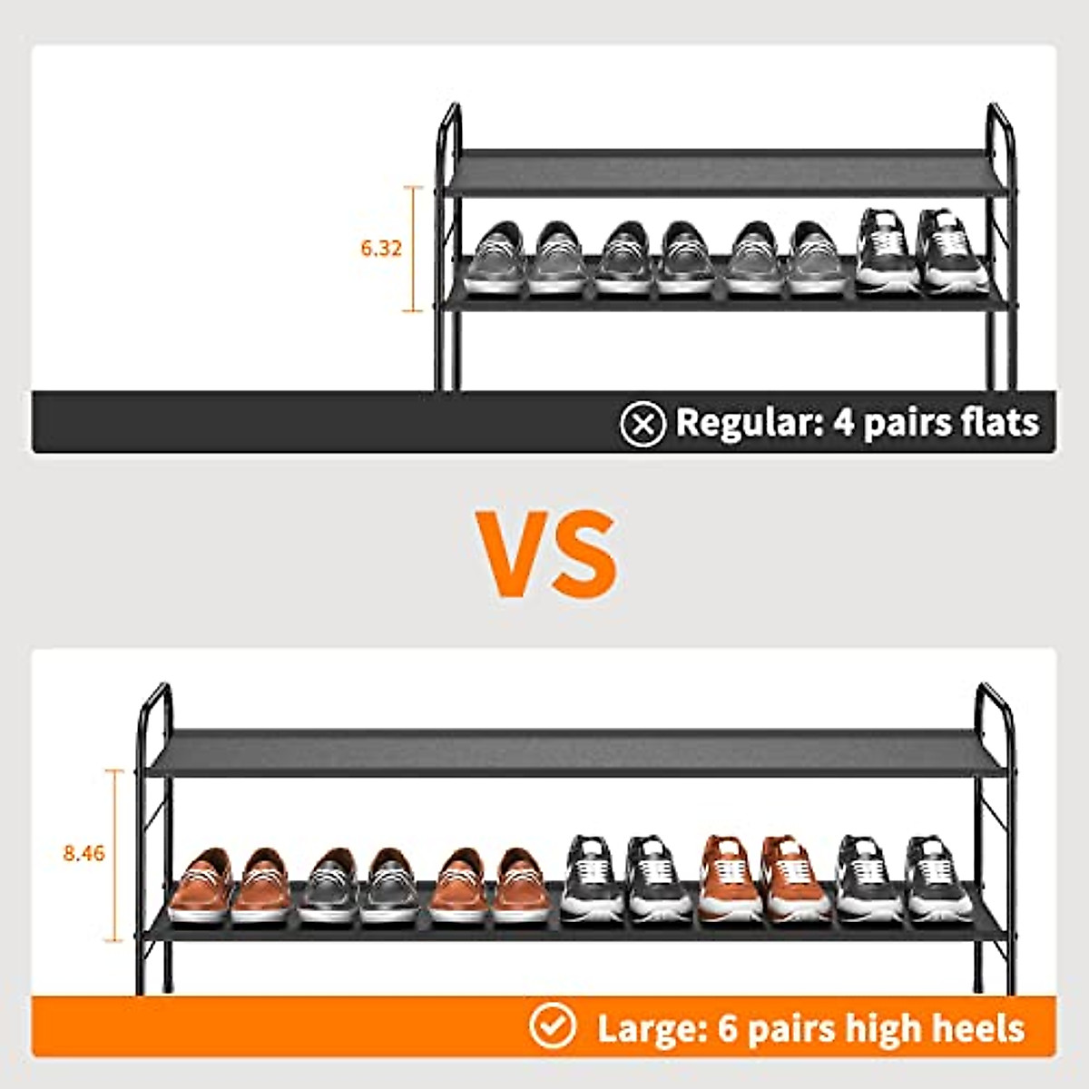 Coonoor 2-Tier Long Shoe Rack Storage for Wide Shoe Shelf Organizer,Black