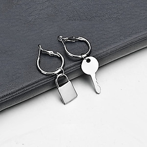 Lock and Key Earrings for Women.Asymmetric Lock Key Earring, Padlock Dangle Hoop Earrings Key Punk Edgy Aesthetic Earrings