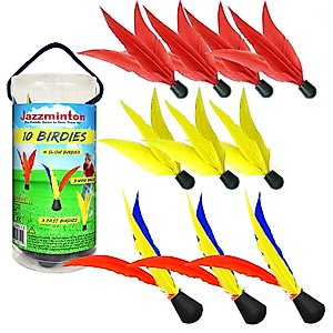 Jazzminton 10 Replacement Birdies or Shuttlecocks for Indoor and Outdoor Game - Played at Parks, Beach, Lawn, Yard, or Tailgating
