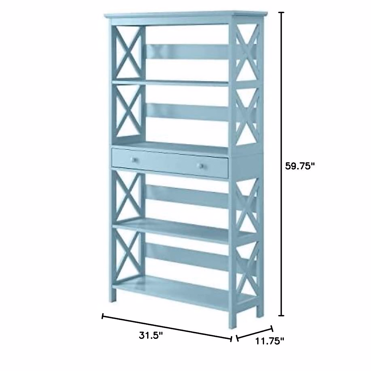 Convenience Concepts Oxford 5 Tier Bookcase with Drawer, Sea Foam