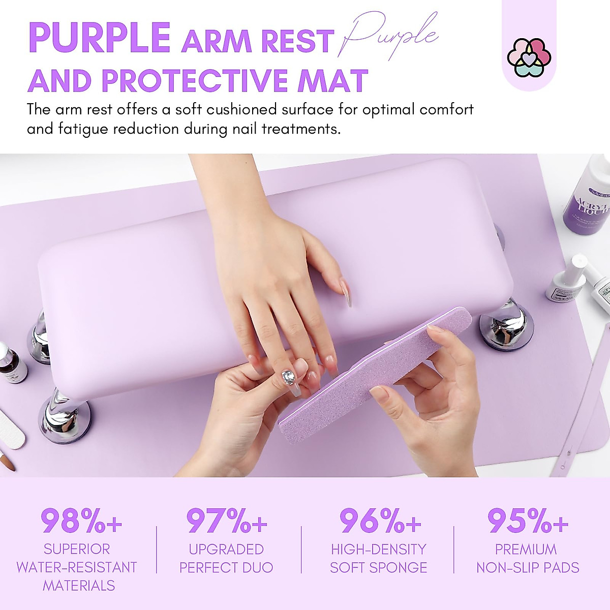 SAVILAND Arm Rest for Nails Tech Professional, Hand Rest for Nails Tech Purple Super-Comfort Big Nail Arm Restwith Microfiber Leather Mat Height Hand Pillow Cushion Nail Supplies Salon Manicure