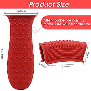 AHIW Silicone Hot Handle Holder Cover Set Assist Pan Handle Sleeve Pot Holders Cast Iron Skillets Handles Grip Covers Non-Slip Heat Resistant for Griddles Metal Frying Pans Aluminum Cookware (L, Red)