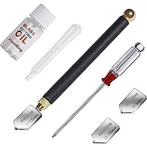Glass Cutter Kit with Cutting Oil, 2mm-20mm Professional Cutting Head, Aotomatic Pencil Oil Feed Carbide Tip Glass Cutter Tool for Thick Glass Mosaic and Tile