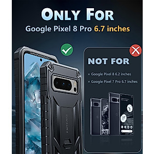FNTCASE for Google Pixel 8-Pro Case: Shockproof Military Grade Protection Phone Cover with Built-in Kickstand | Drop Proof Hybrid Matte Textured Protective Cell Shell - Black 6.7 Inch