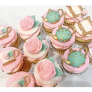 LaVenty 4 PCS Tea Party Cookie Cutter Tea Party Cake Mold Tea Party Cupcake Decoration Teapot Fondant Mold Tea Cup Mold Clock Mold Tea Party Favors Tea Party Supplies