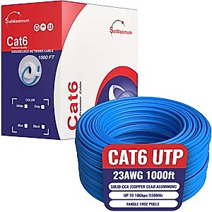 Cables Direct Online CAT6 Cable 1000ft Pull Box Solid Ethernet LAN UTP Cable 23AWG 550Mhz RJ45 Network CCA Copper Clad Aluminum Wire Bulk (Blue)