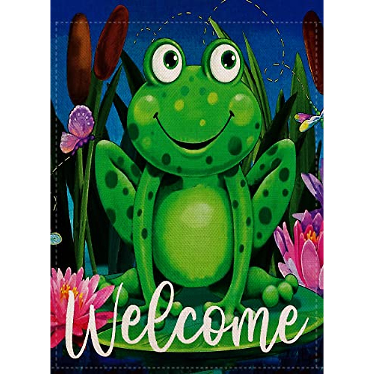Welcome Frog Garden Flag Vertical Double Sided, Farmhouse Holiday Yard Outdoor Decoration 12 x 18 Inch