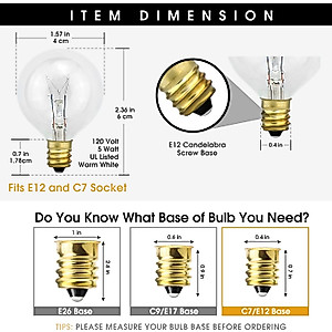 Goeszooin G40 Replacement Bulbs, 120V 5W Incandescent Globe Light Bulbs fits E12/C7 Screw Base, G40 Light Bulbs for Indoor Outdoor Patio Decor, Warm White ，25 Pack.