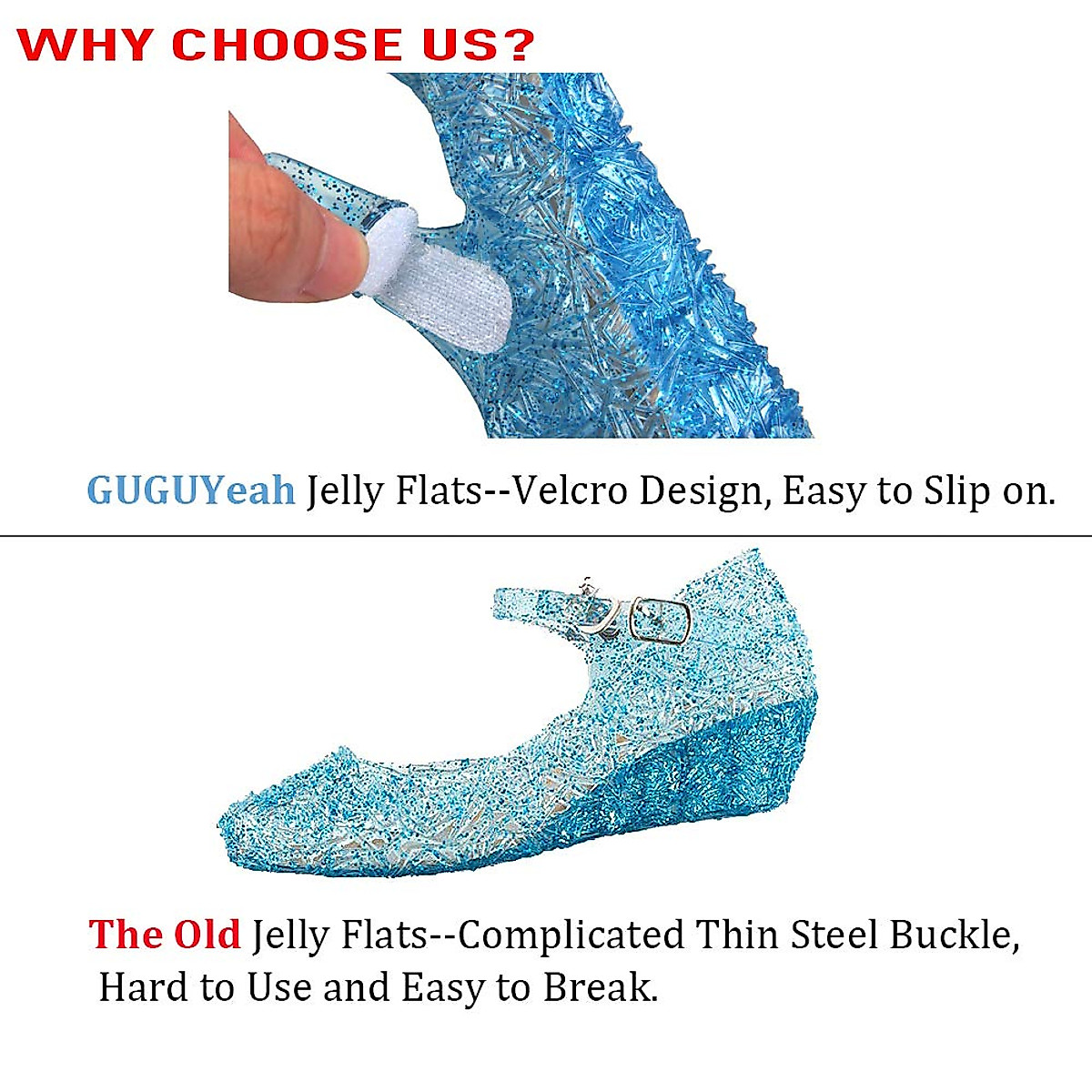 GUGUYeah Princess Costumes Jelly Flats Shoes, Cosplay Birthday Party Dress Up Sandals for Little Girls, Toddler or Kids Blue