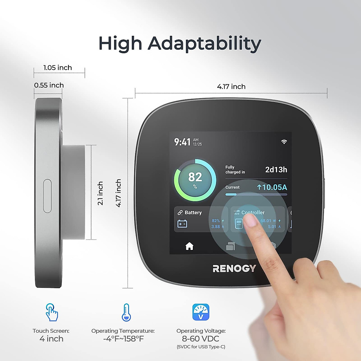 Renogy 50 Amp MPPT Charge Controller 12V MPPT Solar Charge Controller & ONE Core: All-in-one Off-Grid Energy Monitoring Panel with RV Leveling System