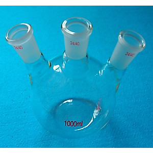 Deschem 1000ml,3-Neck,24/40,Flat Bottom Glass Flask,Three Neck,Laboratory Boiling Vessel