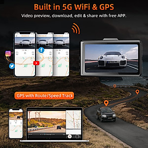 Dash Cam Front and Rear, 4K/2K Full HD Dash Camera for Cars, Built-in WiFi GPS, Free 64GB SD Card, 170° Wide Angle Dashboard Camera Recorder, Night Vision, Voice Notification,WDR, 24H Parking Mode