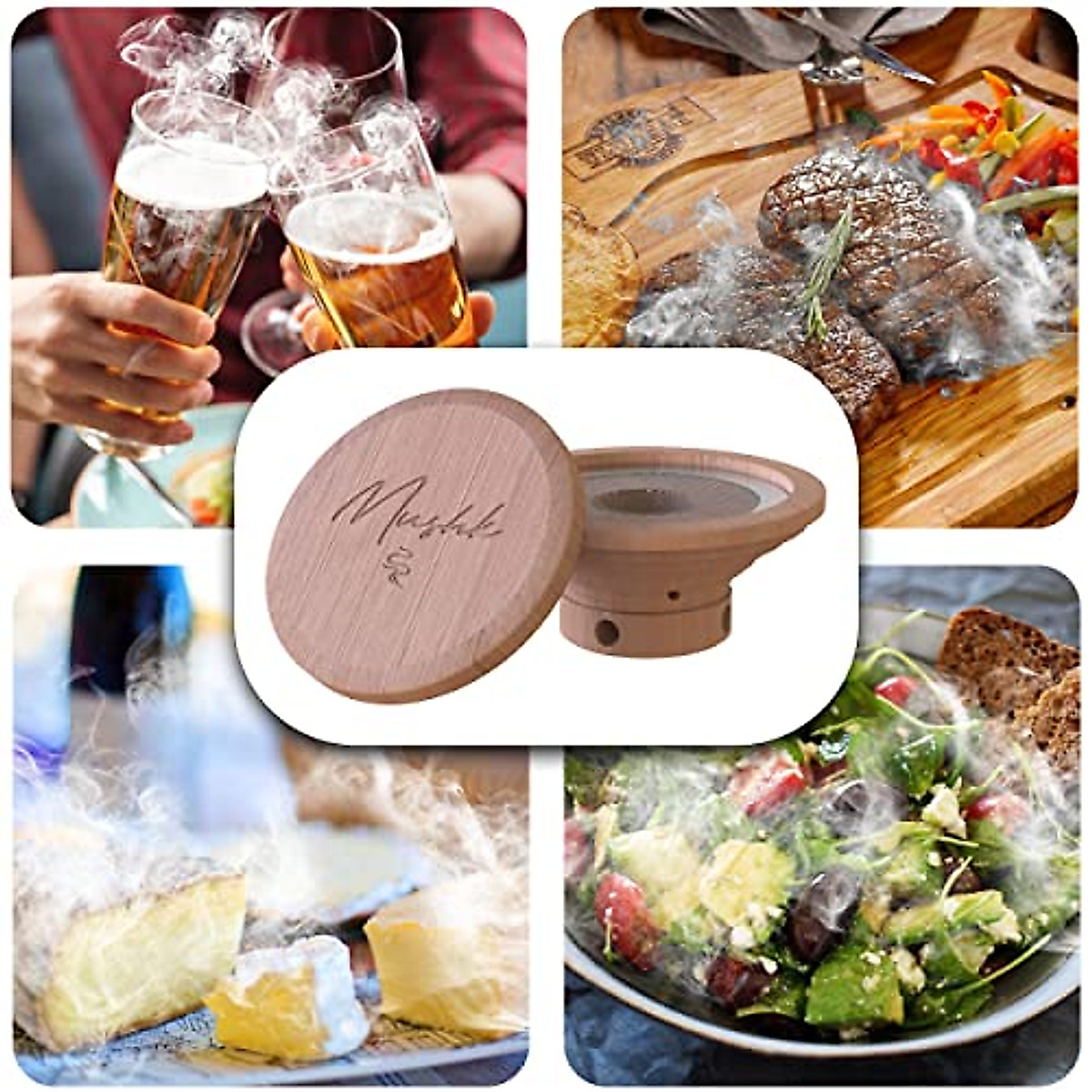 Mushk Cocktail Smoker Kit with Velvet Bag - Old Fashioned Cocktail Kit 4 Flavors - Cherry, Apple, Walnut, Oakwood