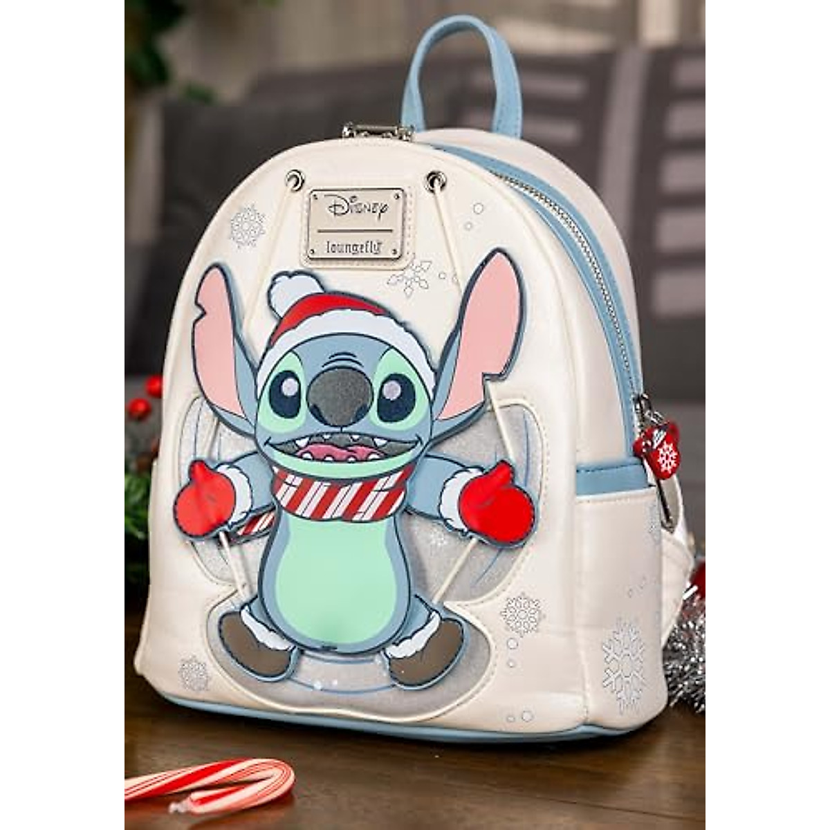 Loungefly Disney Stitch Holiday Snow Angel Glitter Mini Backpack