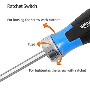 Amazon Basics 12 Piece in-1 Magnetic Ratchet Screwdriver, Blue, Black, Silver