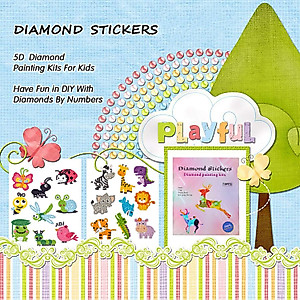 sinceroduct 5D Diamond Painting Stickers Kits for Kids Arts and Crafts, Cartoon Stickers Stick Paint with Diamonds by Numbers, 18Pcs Cute Insect, Animals, Easy to DIY