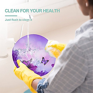 Bagea-Ka Butterfly on Purple Flowers Pattern Tempered Glass Cutting Board 8" Round Kitchen Decorative Chopping Board Small