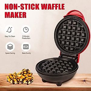 Mini Waffle Maker,Portable Electric Non-Stick Waffle Iron, Round Waffle Maker Grill Machine for Single Waffle, Cookies, Eggs Individual Waffles Anywhere for Breakfast.
