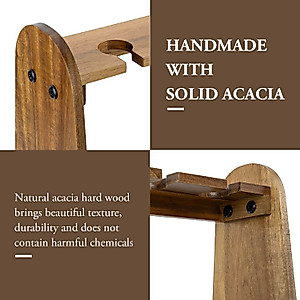 MyGift Industrial Metal Tabletop Wine Glass Holder Stand with 2 Hanger Bars and Shabby White Washed Wood Base - Countertop Stemware Drinking Glasses Hanging Rack