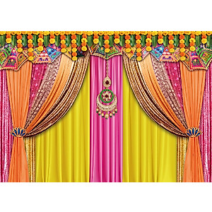 INRUI Indian Traditional Photography Background Diwali Pooja Colorful Curtain Decorations Indian Bridal Shower Wedding Party Photo Backdrop (7x5FT)